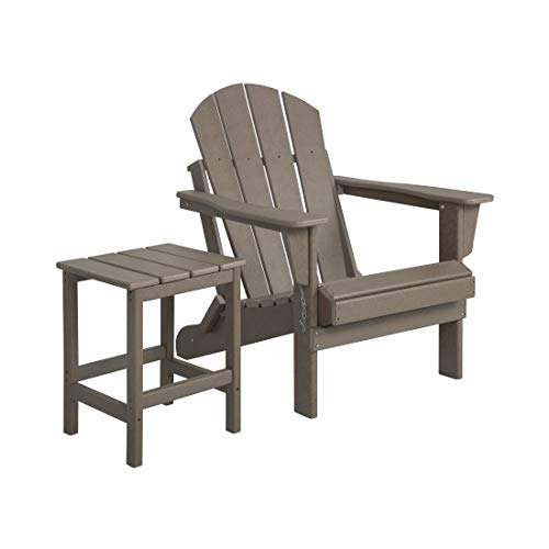 WO Home Furniture Adirondack Chair Table Set of 2 PCS Outdoor Folding Patio Chair w Side End Table for Lawn Balcony Bon Fire (Weathered Wood)