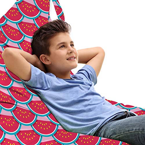 Lunarable Watermelon Lounger Chair Bag, Illustration of Sliced Fruits Tropical and Juicy Summer Food in Pinkish, High Capacity Storage with Handle Container, Lounger Size, Dark Coral Sky Blue