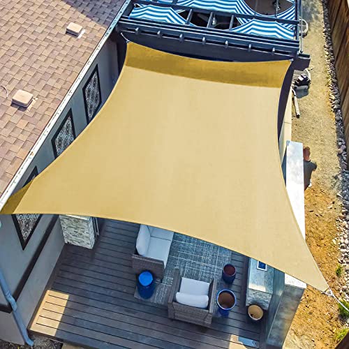 AXT SHADE Rectangle Sun Shade Sail, 8' x 12' Sand Sunshades Sails Patio Cover Canopy Shades for Outdoor Activity