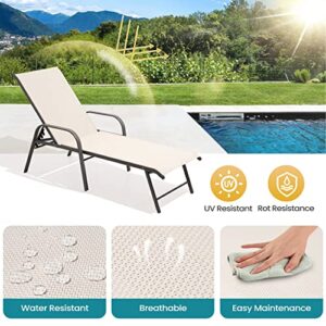 Pellebant Aluminum Pool Lounge Chairs Set of 2, Patio Chaise Lounge with Adjustable Backrest & Armrest, Heavy Duty Pool Lounge Chairs for Outside, Lawn, Yard, Patio, Pool(2pcs,New Beige)