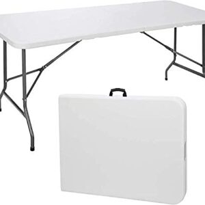 CozyBox Folding Table Indoor Outdoor Heavy Duty Portable Folding Plastic Dining Table w/Handle, Lock for Picnic, Party, Camping - White (4ft, 6ft, 8ft) (6ft)