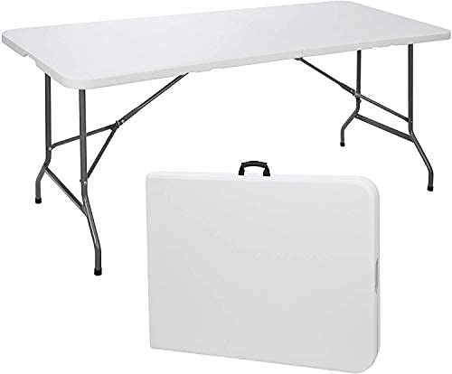 CozyBox Folding Table Indoor Outdoor Heavy Duty Portable Folding Plastic Dining Table w/Handle, Lock for Picnic, Party, Camping - White (4ft, 6ft, 8ft) (6ft)