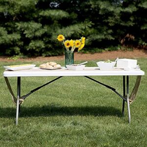 CozyBox Folding Table Indoor Outdoor Heavy Duty Portable Folding Plastic Dining Table w/Handle, Lock for Picnic, Party, Camping - White (4ft, 6ft, 8ft) (6ft)