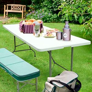 CozyBox Folding Table Indoor Outdoor Heavy Duty Portable Folding Plastic Dining Table w/Handle, Lock for Picnic, Party, Camping - White (4ft, 6ft, 8ft) (6ft)