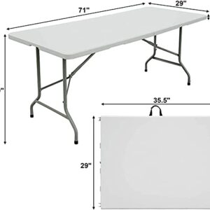 CozyBox Folding Table Indoor Outdoor Heavy Duty Portable Folding Plastic Dining Table w/Handle, Lock for Picnic, Party, Camping - White (4ft, 6ft, 8ft) (6ft)