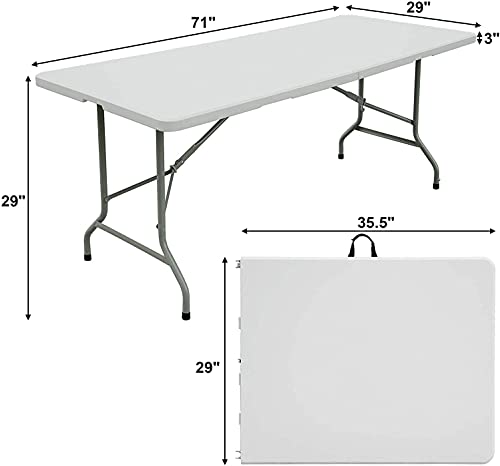 CozyBox Folding Table Indoor Outdoor Heavy Duty Portable Folding Plastic Dining Table w/Handle, Lock for Picnic, Party, Camping - White (4ft, 6ft, 8ft) (6ft)