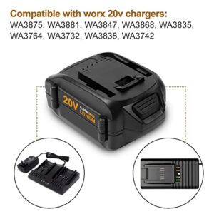 2Packs 6.0Ah High Capacity Replacement Battery Compatible with Worx 20 Volt Lithium Battery WA3578 WA3525 WA3520 WA3575 WG151s WG155s WG251s WG540s WG890 WG891 WG255s WG545s Cordless Power Tools