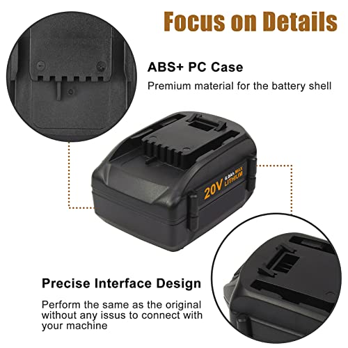 2Packs 6.0Ah High Capacity Replacement Battery Compatible with Worx 20 Volt Lithium Battery WA3578 WA3525 WA3520 WA3575 WG151s WG155s WG251s WG540s WG890 WG891 WG255s WG545s Cordless Power Tools