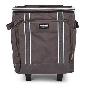 igloo 40 can large portable insulated soft cooler with rolling wheels, olive