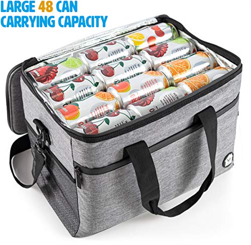 VP Home 48 Can Large Collapsible Insulated Cooler Bag for Travel Camping Beach Picnic BBQ with Shoulder Strap Cooler Bags Insulated Beach Cooler Bag Collapsible Coolers for Travel (Heather Gray)