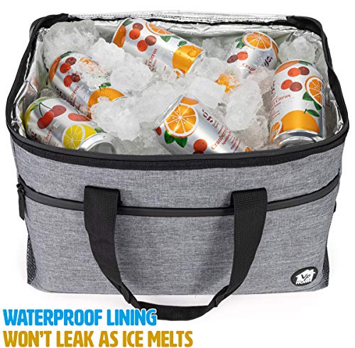 VP Home 48 Can Large Collapsible Insulated Cooler Bag for Travel Camping Beach Picnic BBQ with Shoulder Strap Cooler Bags Insulated Beach Cooler Bag Collapsible Coolers for Travel (Heather Gray)