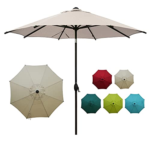 Abba Patio 9ft Patio Umbrella Market Outdoor Table Umbrella with Auto Tilt and Crank for Garden, Lawn, Deck, Backyard & Pool, 8 Sturdy Steel Ribs, Beige