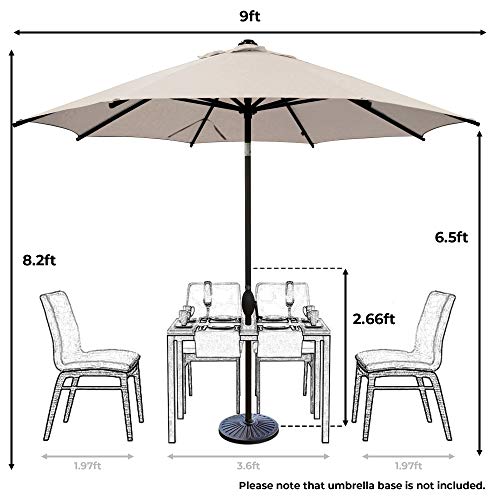 Abba Patio 9ft Patio Umbrella Market Outdoor Table Umbrella with Auto Tilt and Crank for Garden, Lawn, Deck, Backyard & Pool, 8 Sturdy Steel Ribs, Beige