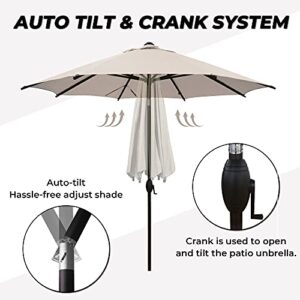 Abba Patio 9ft Patio Umbrella Market Outdoor Table Umbrella with Auto Tilt and Crank for Garden, Lawn, Deck, Backyard & Pool, 8 Sturdy Steel Ribs, Beige