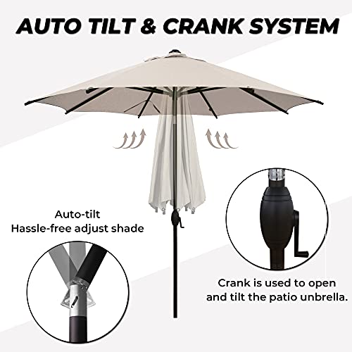 Abba Patio 9ft Patio Umbrella Market Outdoor Table Umbrella with Auto Tilt and Crank for Garden, Lawn, Deck, Backyard & Pool, 8 Sturdy Steel Ribs, Beige