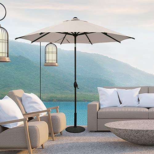 Abba Patio 9ft Patio Umbrella Market Outdoor Table Umbrella with Auto Tilt and Crank for Garden, Lawn, Deck, Backyard & Pool, 8 Sturdy Steel Ribs, Beige