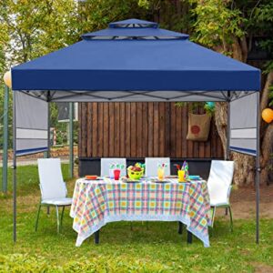 ABCCANOPY Pop up Gazebo Canopy 3-Tier Instant Canopy with Adjustable Dual Half Awnings, Navy Blue