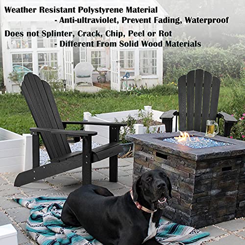 hOmeHua Adirondack Chair Set of 4, Adirondack Chair Weather Resistant with Cup Holder, Imitation Wood Stripes, Easy to Assemble, Outdoor Chair for Patio, Backyard Deck, Fire Pit & Lawn Porch - Black