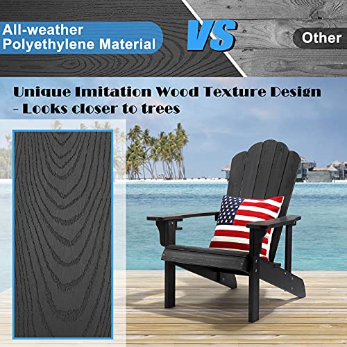 hOmeHua Adirondack Chair Set of 4, Adirondack Chair Weather Resistant with Cup Holder, Imitation Wood Stripes, Easy to Assemble, Outdoor Chair for Patio, Backyard Deck, Fire Pit & Lawn Porch - Black