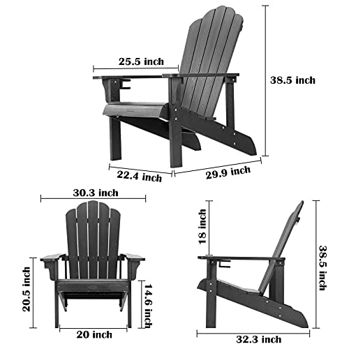 hOmeHua Adirondack Chair Set of 4, Adirondack Chair Weather Resistant with Cup Holder, Imitation Wood Stripes, Easy to Assemble, Outdoor Chair for Patio, Backyard Deck, Fire Pit & Lawn Porch - Black