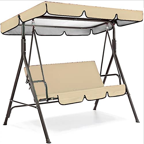 Patio Swing Canopy Top Cover Set,Swing Canopy Top Cover Replacement Canopy and Swing Cushion Cover, Waterproof 2 and 3 Seater Swing Replacement Top Cover