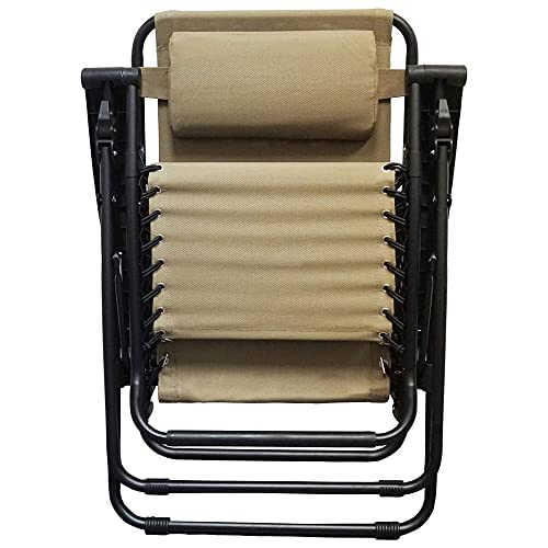 Caravan Sports Zero Gravity Outdoor Portable Folding Camping Lawn Deck Patio Pool Recliner Lounge Chair for Adults, Adjustable Headrest, Beige