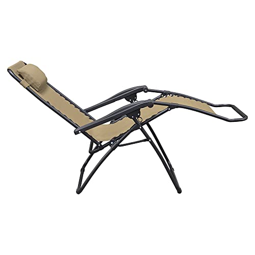 Caravan Sports Zero Gravity Outdoor Portable Folding Camping Lawn Deck Patio Pool Recliner Lounge Chair for Adults, Adjustable Headrest, Beige