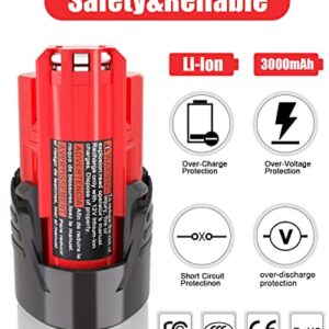 KUNLUN 2 Pack 3.0Ah 12V Battery Replace for Milwaukee M12 Battery Lithium Compatible for Milwaukee 12-Volt Battery 48-11-2411 48-11-2420 48-11-2401 48-11-2402 Cordless Tools