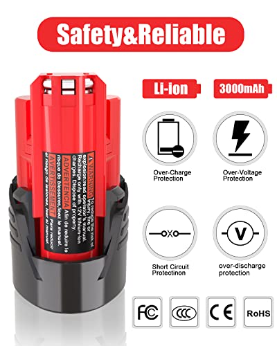 KUNLUN 2 Pack 3.0Ah 12V Battery Replace for Milwaukee M12 Battery Lithium Compatible for Milwaukee 12-Volt Battery 48-11-2411 48-11-2420 48-11-2401 48-11-2402 Cordless Tools