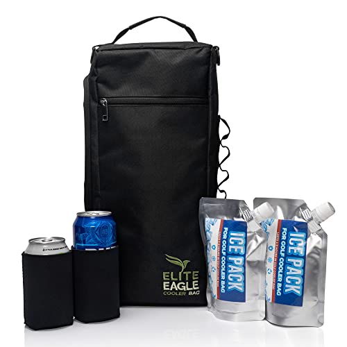 Elite Eagle Carry-All Golf Cooler Bag with Ice Packs and Koozies! 6 Can Cooler or 2 Bottle Golf Bag Cooler. 16.5x7.4 Golf Beer Sleeve Soft Cooler. Small Golf Cooler That Fits in Golf Bag or Cart