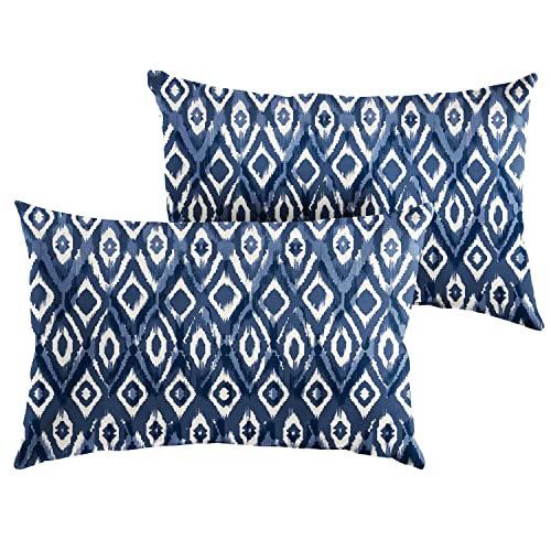 Mozaic Home Indoor Outdoor Lumbar Pillows, Set of 2, 2 Count (Pack of 1), Indigo Blue & White