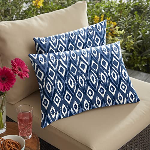 Mozaic Home Indoor Outdoor Lumbar Pillows, Set of 2, 2 Count (Pack of 1), Indigo Blue & White