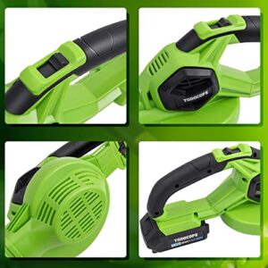 TODOCOPE 20V Cordless Leaf Blower with Battery and Charger, Electric Leaf Blower Vacuum, Battery Leaf Blower Cordless for Lawn, Variable Speed, Lightweight, Quick Charge, Green, (TDC-CB20)