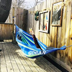 GOCAN Brazilian Double Hammock 2 Person Extra Large 220x160cm Total Length 330cm Load 500lb Canvas Cotton Hammock for Patio Porch Garden Backyard Lounging Outdoor and Indoor(Blue/Green) XXL