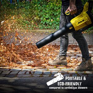 SHOP·AIR 20V Cordless Leaf Blower, 450CFM/110MPH Brushless Blower with Variable Speed, Lightweight for Lawn Care Snow Blowing Yard Cleaning, 4.0Ah Battery (Quick Charger Included)