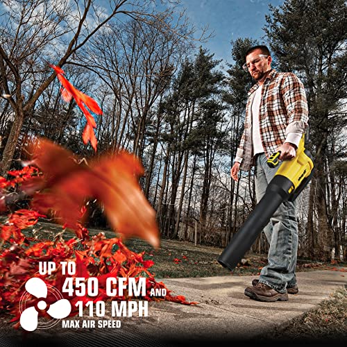 SHOP·AIR 20V Cordless Leaf Blower, 450CFM/110MPH Brushless Blower with Variable Speed, Lightweight for Lawn Care Snow Blowing Yard Cleaning, 4.0Ah Battery (Quick Charger Included)