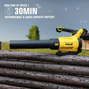 SHOP·AIR 20V Cordless Leaf Blower, 450CFM/110MPH Brushless Blower with Variable Speed, Lightweight for Lawn Care Snow Blowing Yard Cleaning, 4.0Ah Battery (Quick Charger Included)