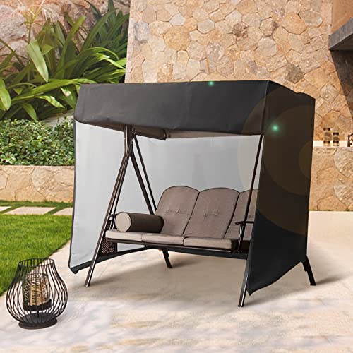 Patio Swing Cover Outdoor 420D 3 Triple Seater Hammock Swing Glider Cover Waterproof All Weather Protection Outdoor Furniture Protector 86 x 48 x 67 Inch Black