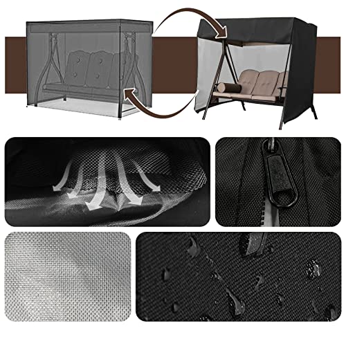 Patio Swing Cover Outdoor 420D 3 Triple Seater Hammock Swing Glider Cover Waterproof All Weather Protection Outdoor Furniture Protector 86 x 48 x 67 Inch Black