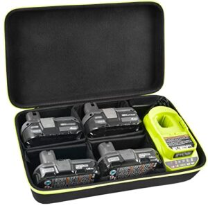 case compatible with ryobi one+ 18v lithium-ion 4.0/ 3.5/ 3.0/ 2.0/ 1.5 ah compact battery. storage carrying holder for ryobi 18-volt battery charger. organizer container with 6 dividers (box only)