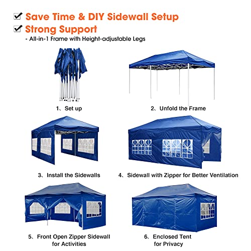 Yescom 10x20' Heavy Duty Enclosed Pop Up Canopy Folding with 4 Sidewalls for Outdoor Event Vendor Farmer Flea Market Tent Navy