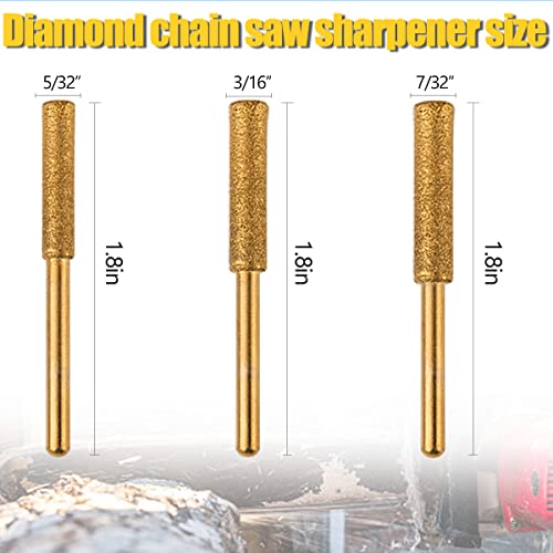 CYCHIRV 18PCS Diamond Chainsaw Sharpener Bits, Diamond Stone Chain Saw Chainsaw Sharpener for Polishing Chain Grinding Tool (5/32'', 3/16'', 7/32'')