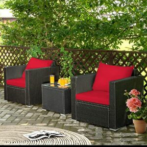 MJWDP 3PCS Patio Rattan Wicker Furniture Set Sofa Table Cushioned Seat Coffee Table Single Sofa (Color : A)