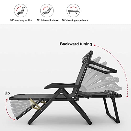 ABaippj Sun Lounger Portable Folding Camping Bed Reclining Lounge Chair with Pillow Load Capacity 200 kg Adjustable for Garden Camping Travel