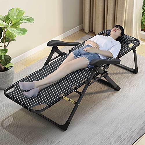 ABaippj Sun Lounger Portable Folding Camping Bed Reclining Lounge Chair with Pillow Load Capacity 200 kg Adjustable for Garden Camping Travel