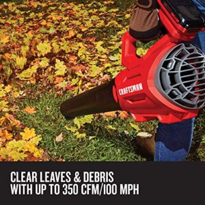 CRAFTSMAN V20 Cordless Leaf Blower, Variable Speed, Up To 100 MPH, with 2 Batteries and Charger (CMCBL720D2)