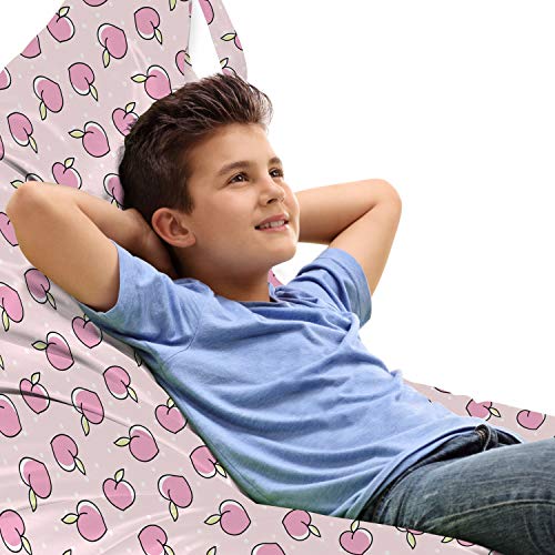 Lunarable Peach Pink Lounger Chair Bag, Numerous Repetitive Little Cartoon Illustrated Fruits on Dotted Backdrop, High Capacity Storage with Handle Container, Lounger Size, Rose Pale Green