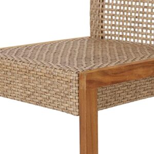 Elon Outdoor Barstools - Wicker and Acacia Wood - Light Multi-Brown/Teak (Set of 2)