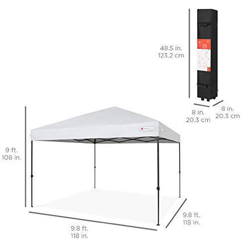 Best Choice Products 10x10ft 1-Person Setup Pop Up Canopy Tent Instant Portable Shelter w/ 1-Button Push, Straight Legs, Wheeled Carry Case, Stakes - White