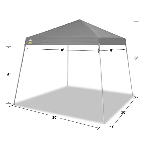 CROWN SHADES Patented 10ft x 10ft Base and 8ft x 8ft Top Slant Leg Outdoor Pop up Portable Shade Instant Folding Canopy with Carry Bag,Grey